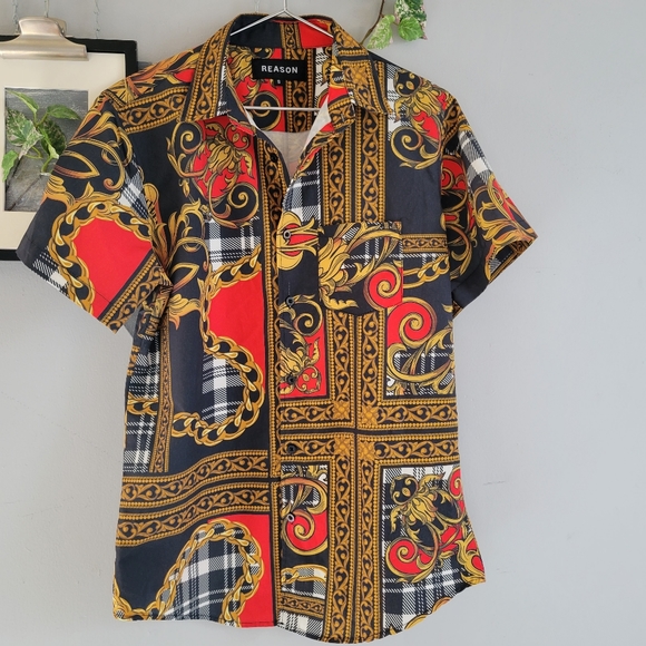 Reason | Shirts | Reason Mens Chain Print Button Up Short Sleeve Shirt ...